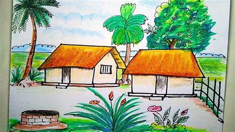 সুন্দর গ্রামীন দৃশ্য অংকন Village Scenery Drawing Nice Drishya Aka Easy Youtube