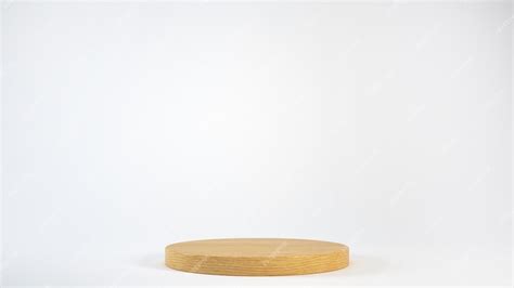실린더 스탠드 개념 3d 렌더링을 사용하여 흰색 배경에 빈 나무 연단 또는 받침대 표시 프리미엄 사진