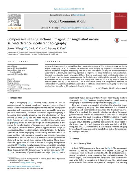 SOLUTION Compressive Sensing Sectional Imaging For Single Shot In Line Self Interference