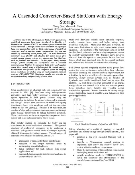 Pdf A Cascaded Converter Based Statcom With Energy Storage