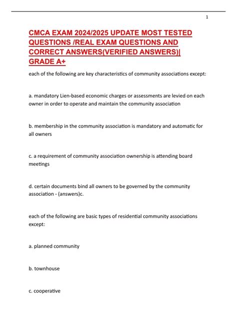 Cmca Exam 2024 2025 Update Most Tested Questions Real Exam Questions And Correct Answers