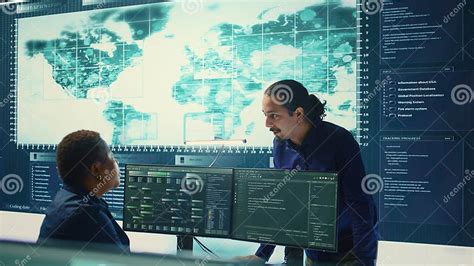 Cyber Defense Team Working In A Governmental Security Operations Center