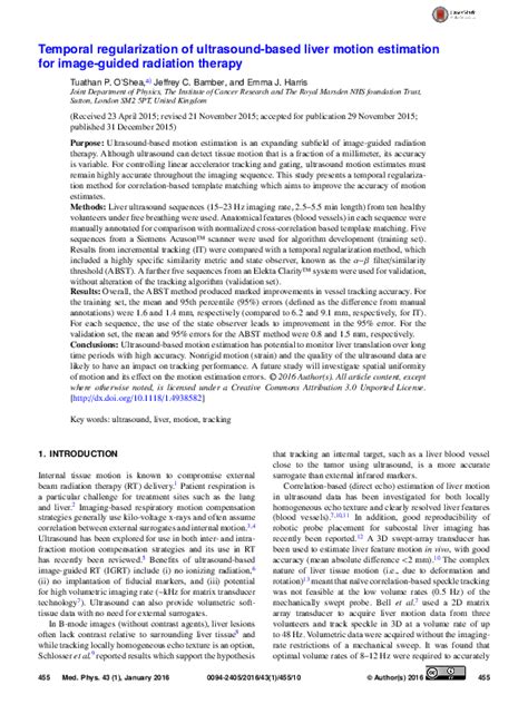 Pdf Temporal Regularization Of Ultrasound Based Liver Motion Estimation For Image Guided