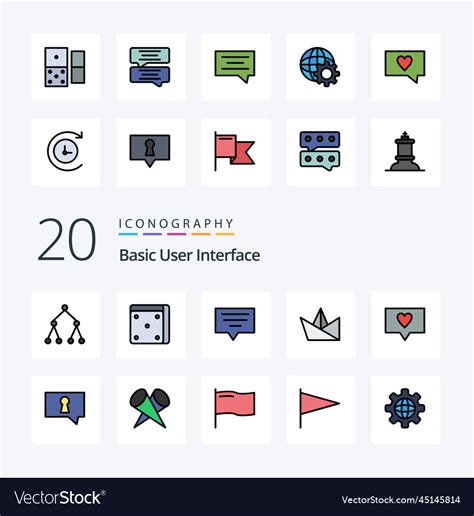 20 Basic Line Filled Color Icon Pack Like Vector Image