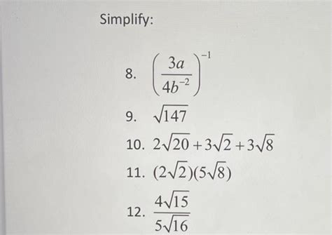 Solved Simplify 8 4b−23a−1 9 147 10 2203238 11