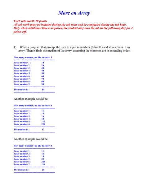 Solved More On Array Each Labs Worth 10 Points All Lab Work Chegg