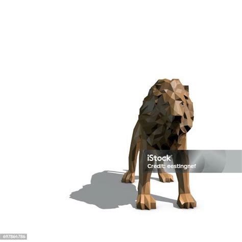 다각형 사자입니다 흰색 배경에 고립 3d 렌더링 그림입니다 사자에 대한 스톡 사진 및 기타 이미지 사자 디지털 생성 이미지 로우 폴리곤 모델링 Istock
