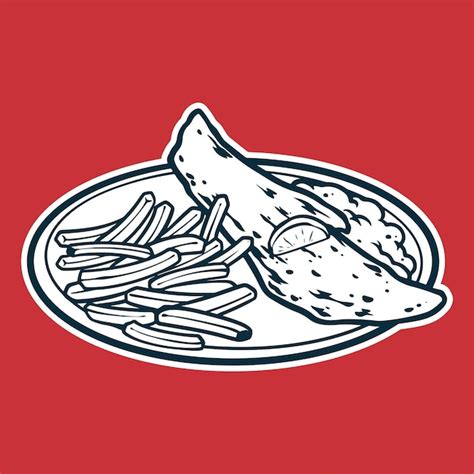 피쉬 앤 칩스 드로잉 벡터 일러스트 레이 션 흑백 색상 간단한 낙서 손으로 그린 프리미엄 벡터