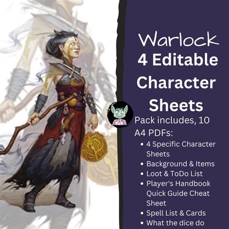 Dnd Warlock Cheat Sheet Etsy