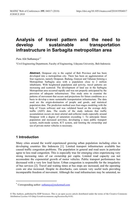 Pdf Analysis Of Travel Pattern And The Need To Develop Sustainable Transportation