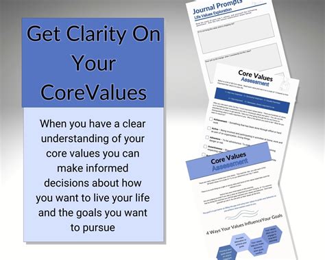 Core Values Worksheet Core Values Assessment Journal Prompts Core