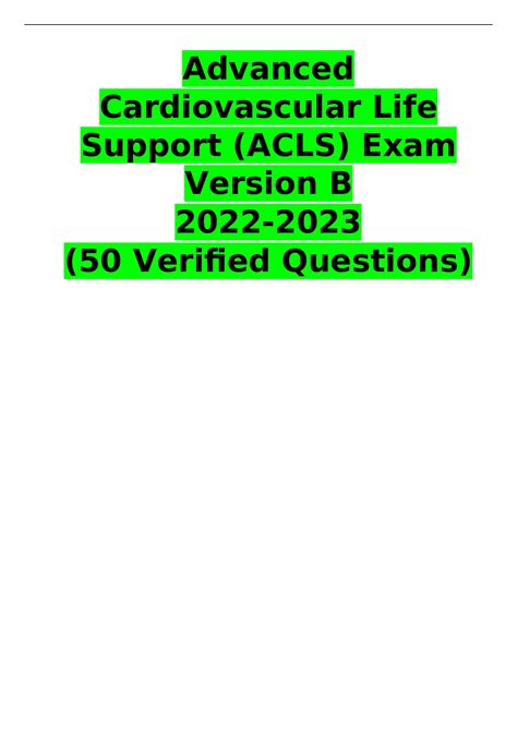 Advanced Cardiovascular Life Support ACLS Exam Version B Verified Questions Advanced