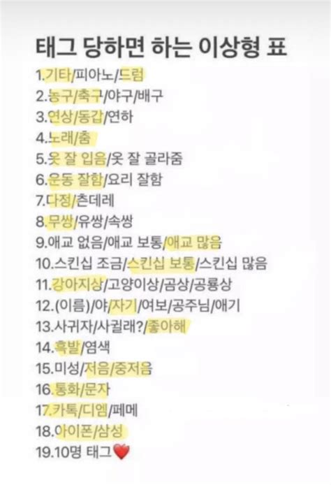 인스타 이상형 표 원본 지식in