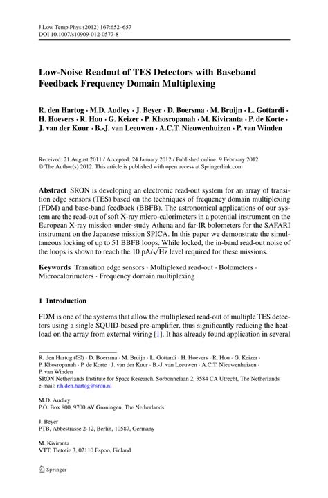pdf low noise readout of tes detectors with baseband feedback