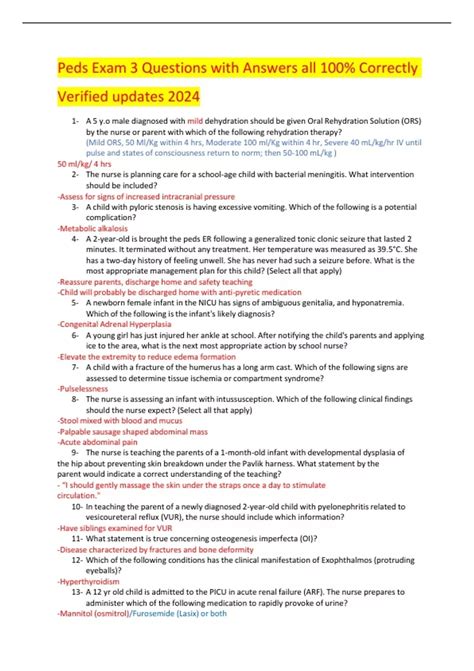 Peds Exam 3 Questions With Answers All 100 Correctly Verified Updates 2024 Peds Exa Correc
