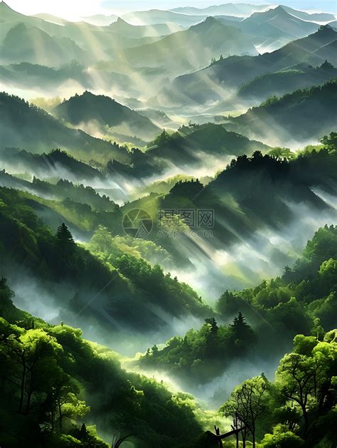云雾缭绕的山峦插画图片下载 正版图片601168760 摄图网