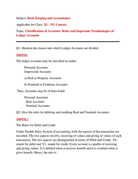Solution Classification Of Accounts Rules And Important Terminologies