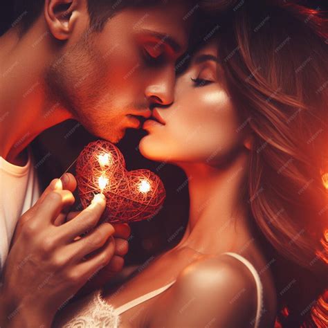 Romantic Scene Of Close Up Shot Of Couple Kissing Hearts On Fire