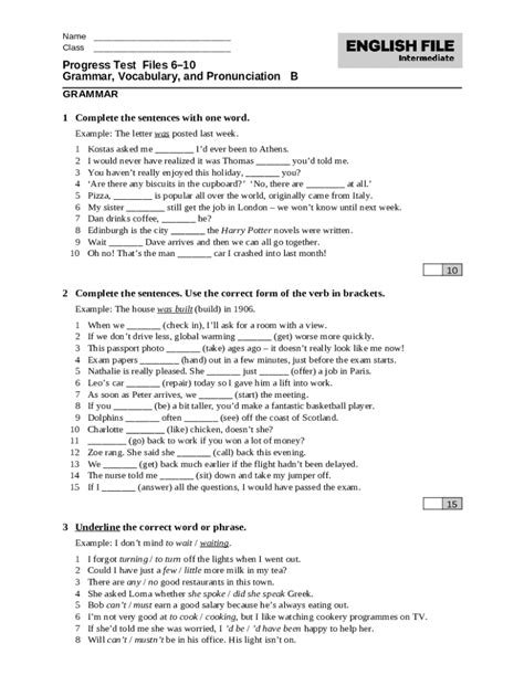 Dokumentips Name Class English File Progress Test Doc Template Pdffiller