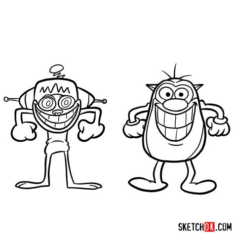 How To Draw Ren And Stimpy Sketchok Easy Drawing Guides