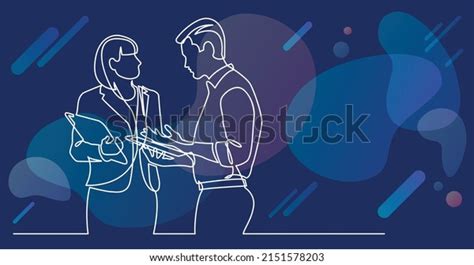 Continuous Line Drawing Woman Man Standing Vetor Stock Livre De