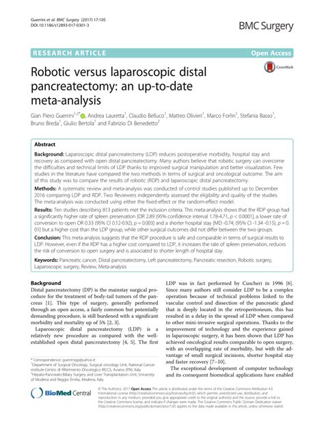 Pdf Robotic Versus Laparoscopic Distal Pancreatectomy An Up To Date Meta Analysis