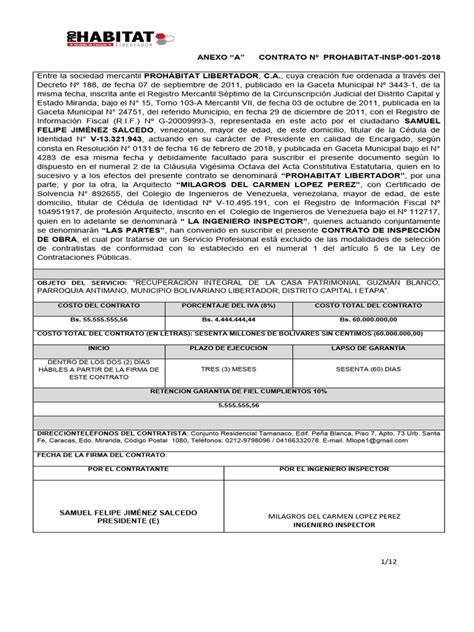 001 2018 Contrato De Inspección Guzman Blanco Pdf Derecho Laboral Daños Y Perjuicios