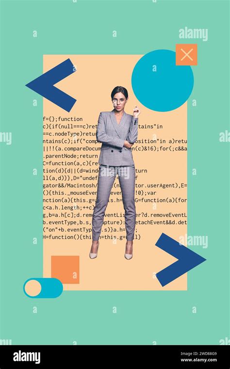 Vertical Creative Collage Image Of Confident Woman Programmer Data