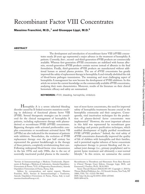 Pdf Recombinant Factor Viii Concentrates