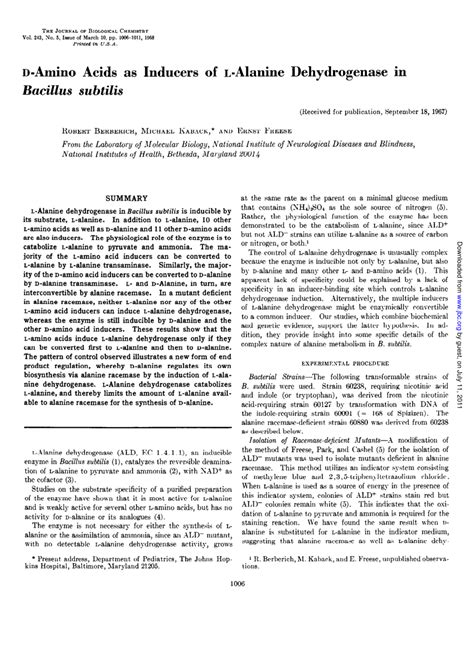 Pdf D Amino Acids As Inducers Of L Alanine Dehydrogenase In Bacillus