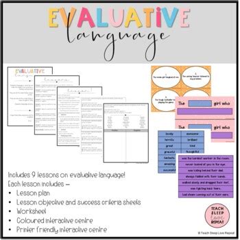 Evaluative Language Pack By Teach Sleep Love Repeat TpT