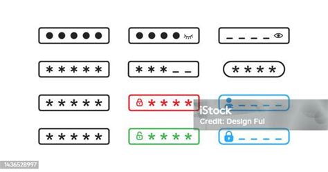 암호 표시줄 아이콘 세트 사이버 보안 안전 개념 자물쇠 숨기기 눈 사용자 표지판 로그인 양식 페이지 기호입니다 네트워크 보안에