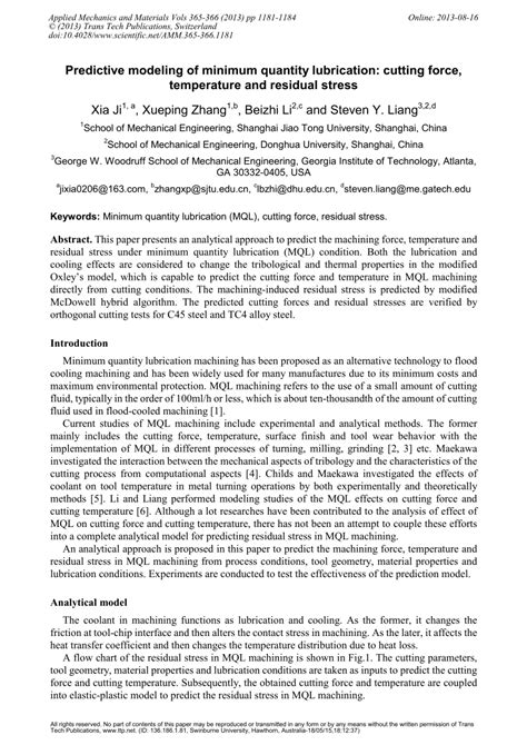 Pdf Predictive Modeling Of Minimum Quantity Lubrication Cutting Force Temperature And