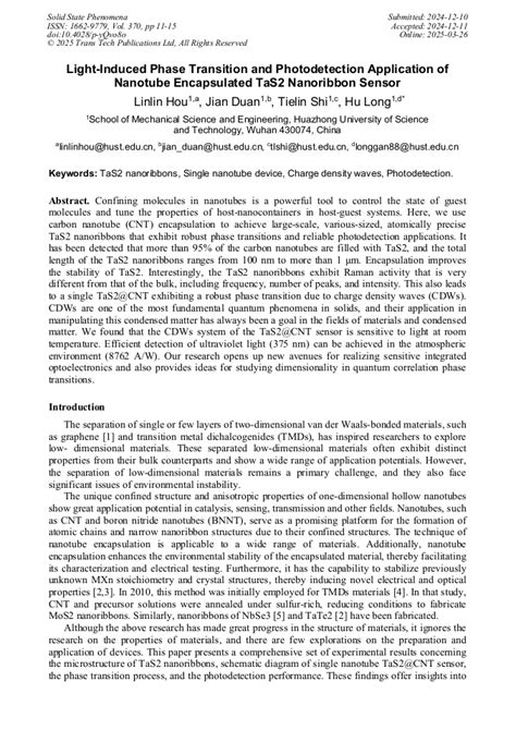 Light Induced Phase Transition And Photodetection Application Of Nanotube Encapsulated Tas2