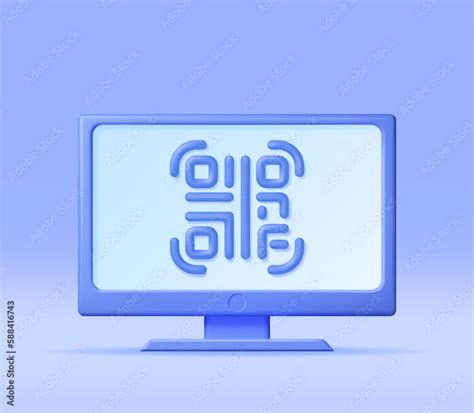 3d Qr Code Icon On Computer Render Modern Qr Code Symbol Concept Of Online Shopping