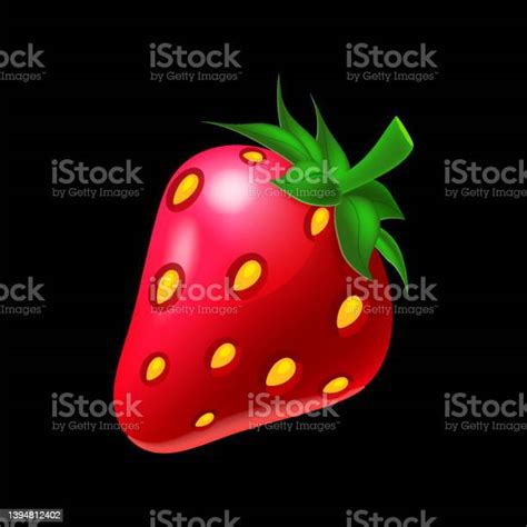 딸기 과일 전체 신선한 붉은 색 녹색 잎 벡터 일러스트 레이 션 기계 슬롯 아이콘 만화 3차원 형태에 대한 스톡 벡터 아트 및 기타 이미지 Istock