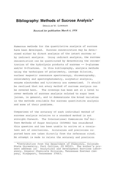 Pdf Bibliography Methods Of Sucrose Analysis