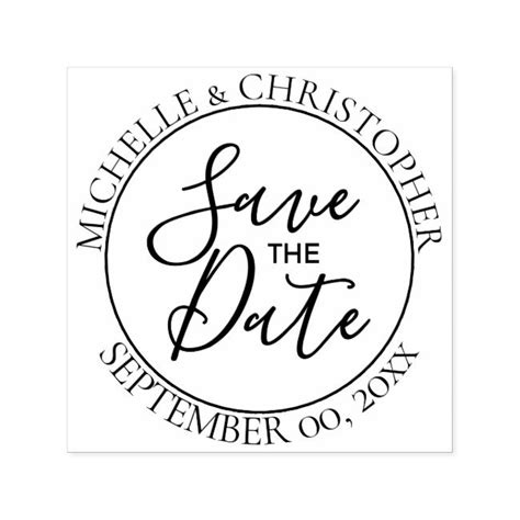 Save The Date Script Wedding Round Minimalist Chic Self Inking Stamp
