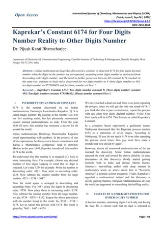 Kaprekars Constant For Four Digits Number Reality To Other Digits