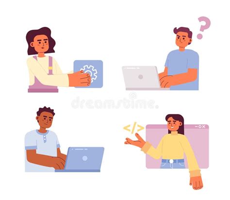 Programmers Working In It Industry Semi Flat Color Vector Characters
