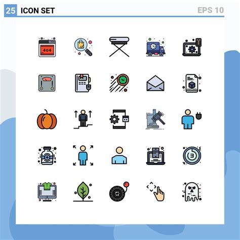 User Interface Pack Of 25 Basic Filled Line Flat Colors Of Setting Laptop Interior Configure