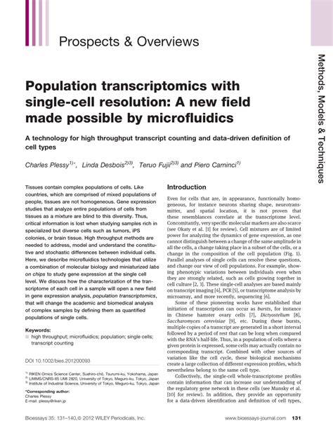 Pdf Population Transcriptomics With Single Cell Resolution A New Field Made Possible By