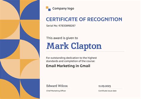 Basic And Direct Recognition Certificate Template
