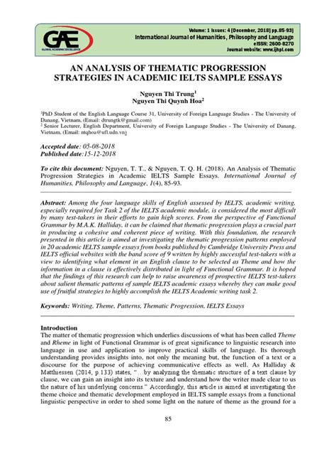 An Analysis Of Thematic Progression Strategies In Academic Ielts Sample Essays Pdf Clause