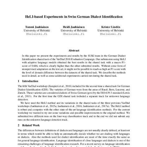 Heli Based Experiments In Swiss German Dialect Identification Acl