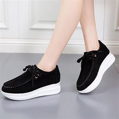 Josdec Womens Shoes Clearance Solid Color Lace Up Wedge Loafers Single