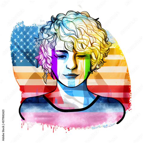 Woman Activist For Lgbtq Rights With Rainbow Flag Cartoon
