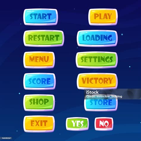 Game Menu Elements And Options Buttons Play Settings And Exit Restart
