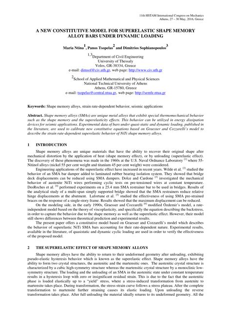 Pdf A New Constitutive Model For Superelastic Shape Memory Alloy Bars Under Dynamic Loading
