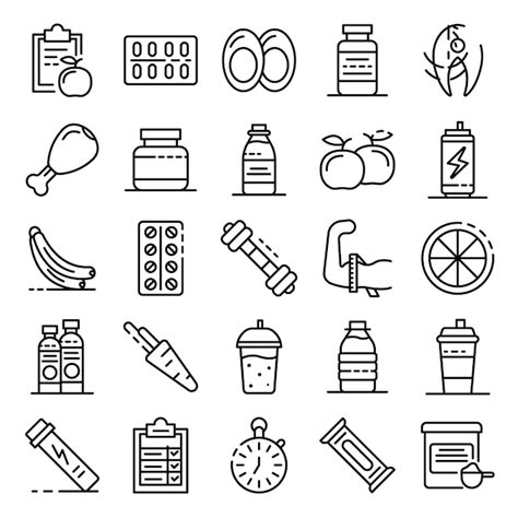 Premium Vector Sport Nutrition Icons Set Outline Style
